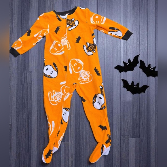 Peanuts | One Pieces | Peanuts Snoopy Kids Orange Fleece Halloween Fall ...